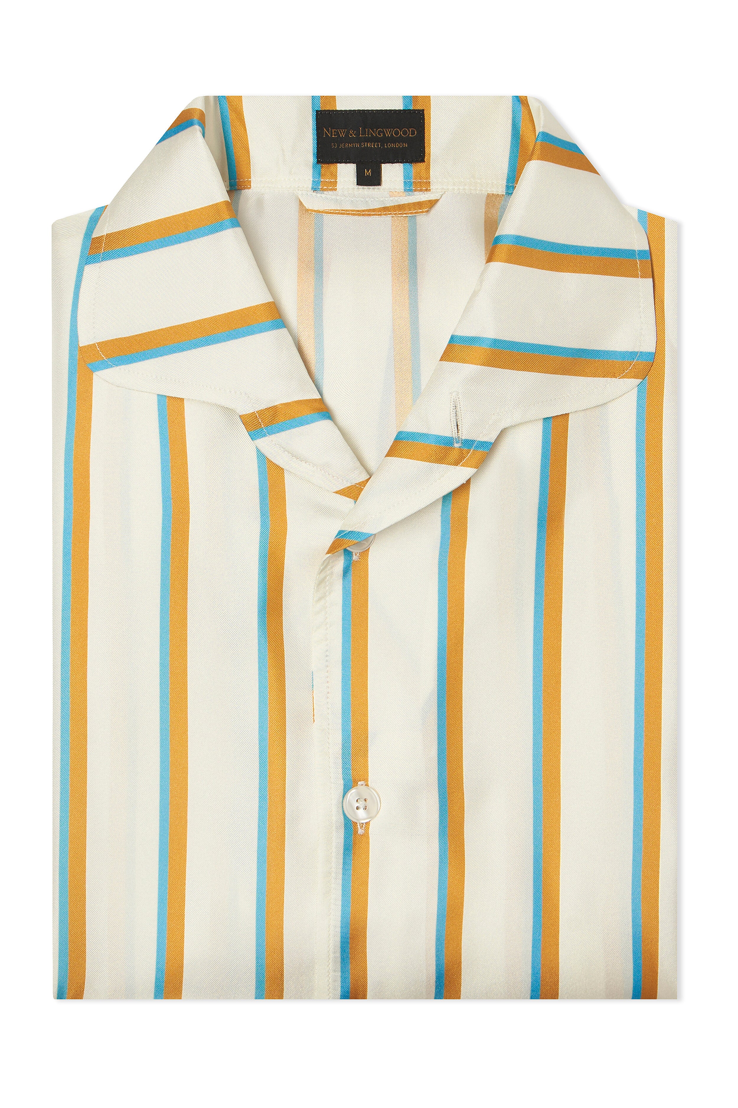 Cream & Blue Signature Stripe Silk Lounge Shirt – New and Lingwood