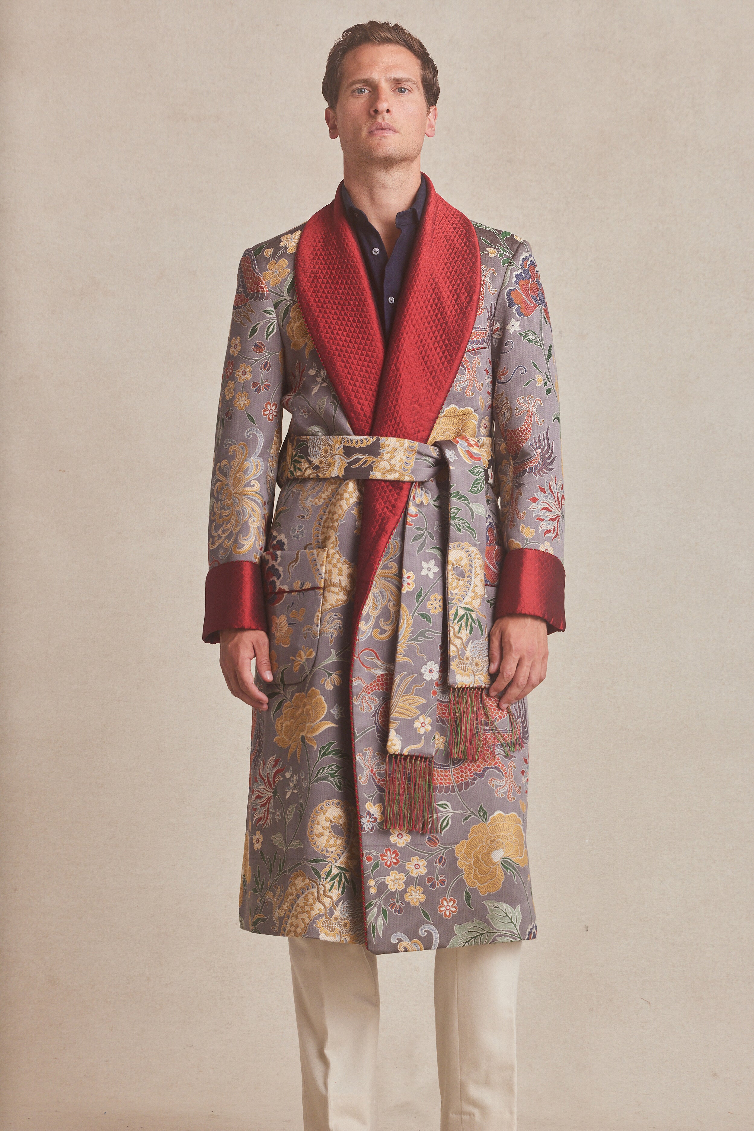Grey Emperors Dragon Lined Cotton Dressing Gown – New and Lingwood
